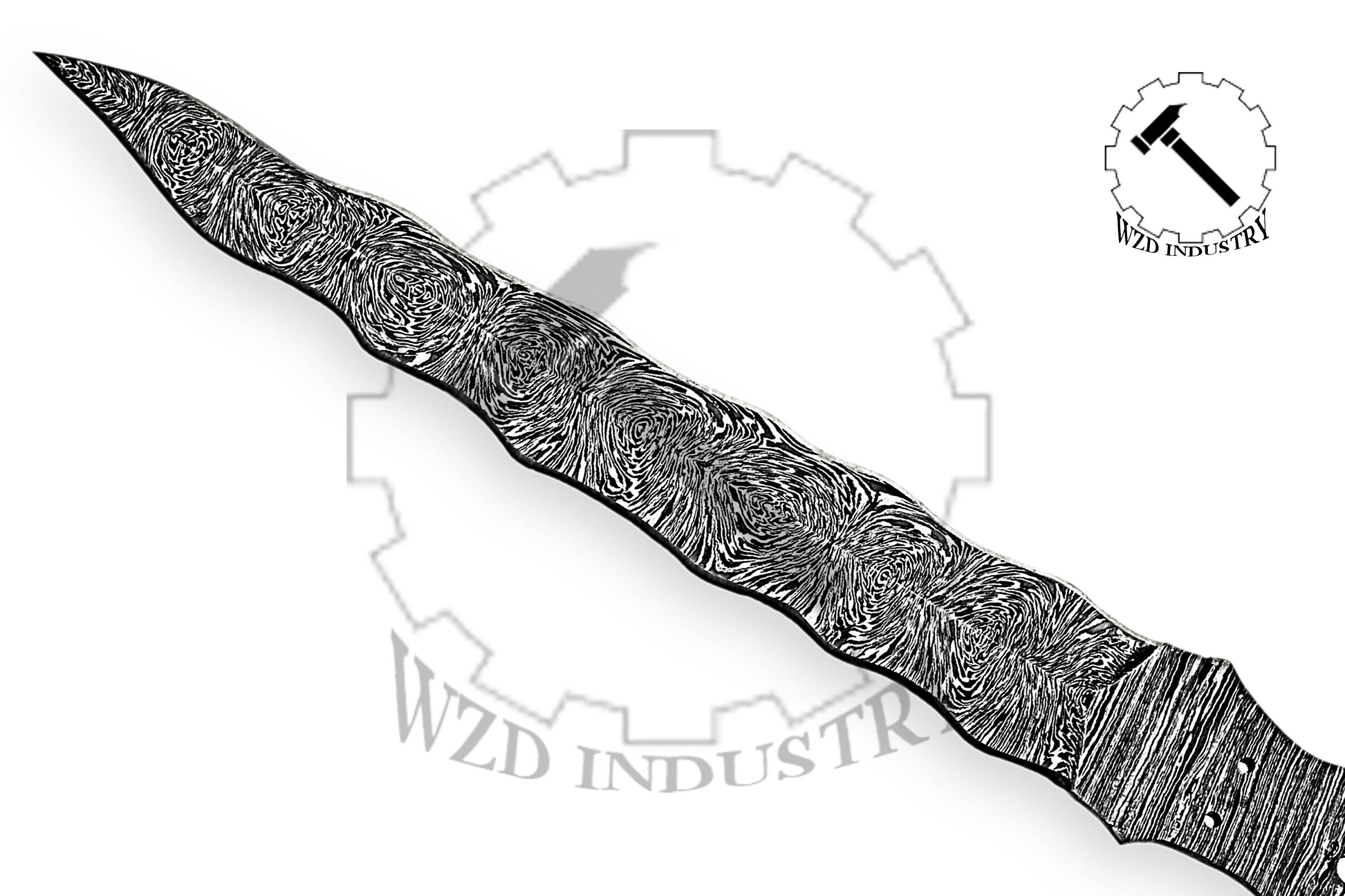 Wave Hunting Knife Handmade Damascus Steel Blank Blade 13 - Etsy