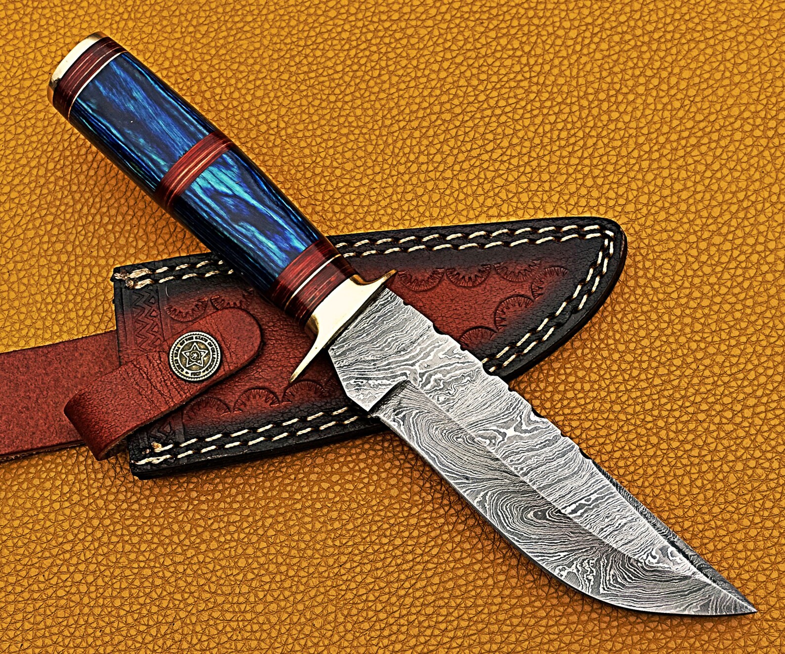 Blue Wood Handle Knife 100% Handmade Forged Damascus Steel | Etsy