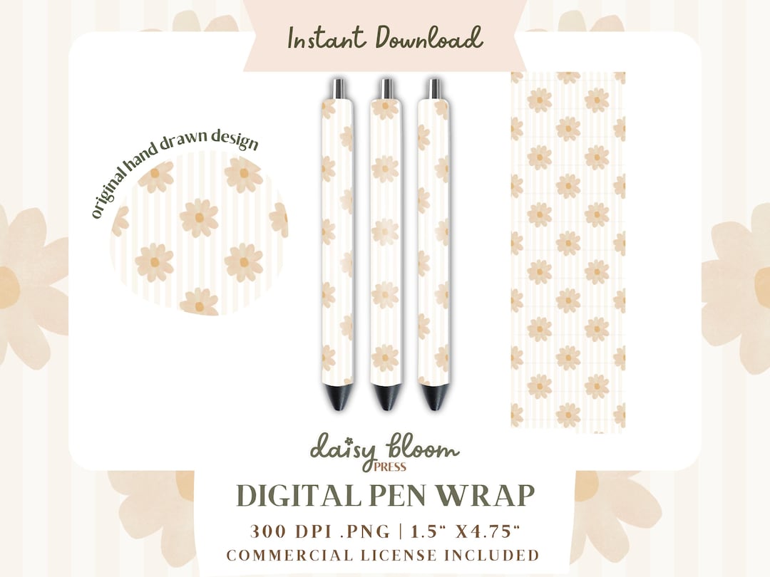 Pastel Daisy Grid Pen Wrap PNG for Sublimation or UV DTF Digital File ...