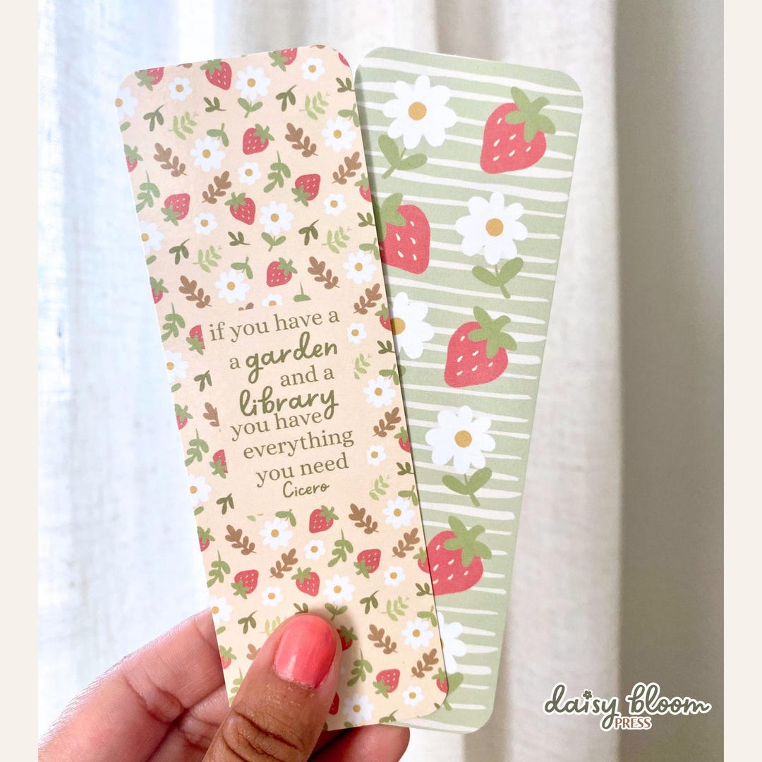 Strawberry Bookmark Set – Hand-drawn Cottagecore Floral Bookmark With ...