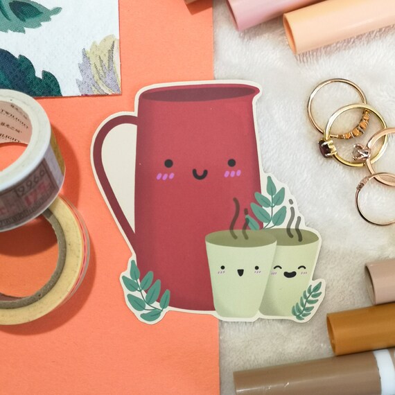 Fall sticker set Cute Glossy Sticker Illustration Decal Happy Jug With ...