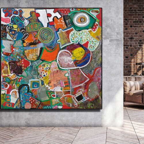 Large Abstract Collage Wall Art Print on Canvas - Etsy