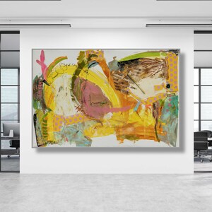 Yellow Wall Art, Urban Art, Large Abstract Collage Wall Art Print on ...