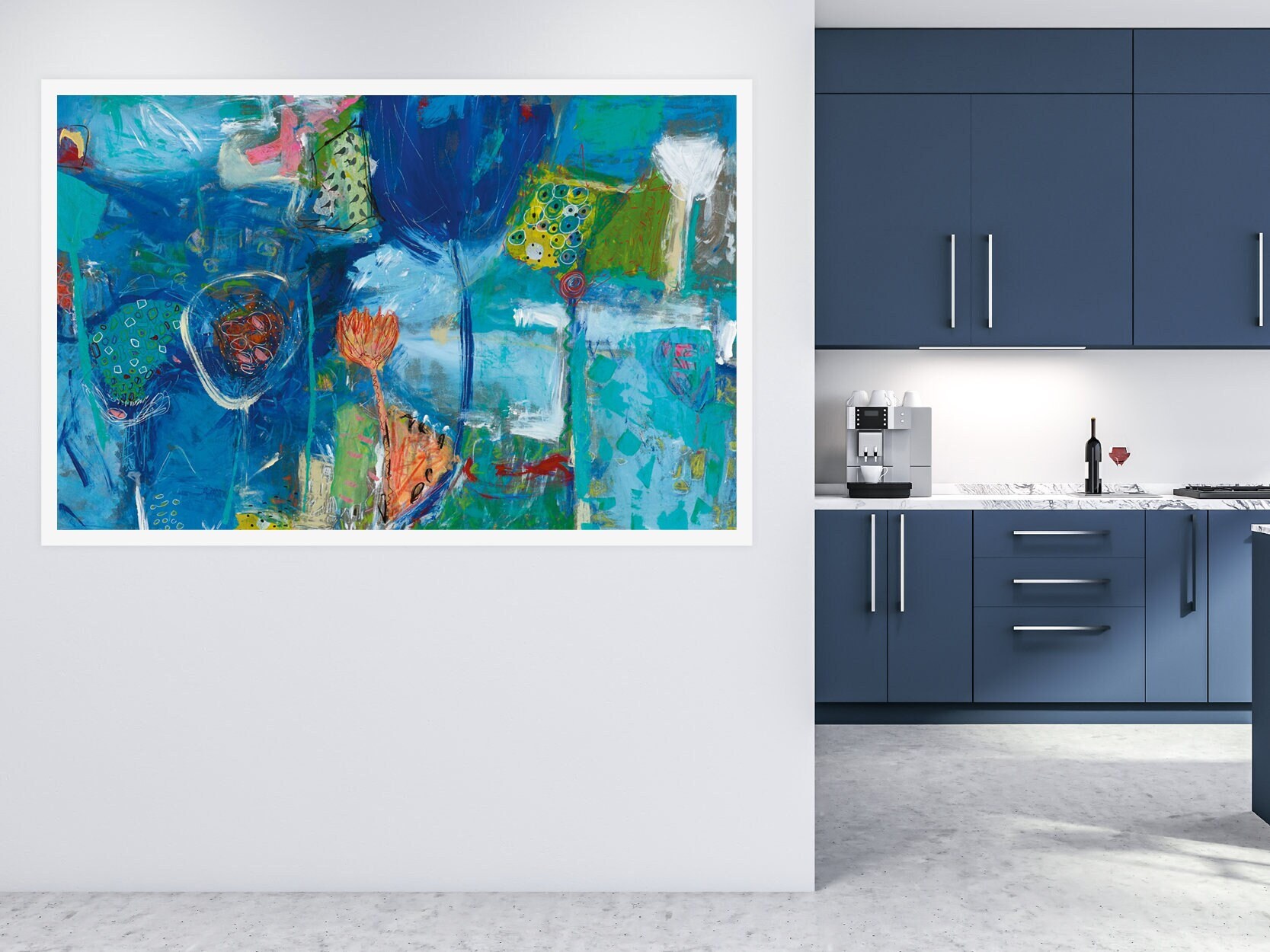 Large Blue Wall Art Flower Wall Decor Abstract Print on - Etsy