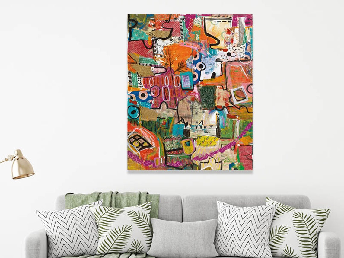 Large Abstract Collage Wall Art Print on Canvas | Etsy