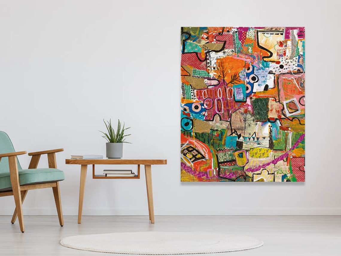Large Abstract Collage Wall Art Print on Canvas | Etsy