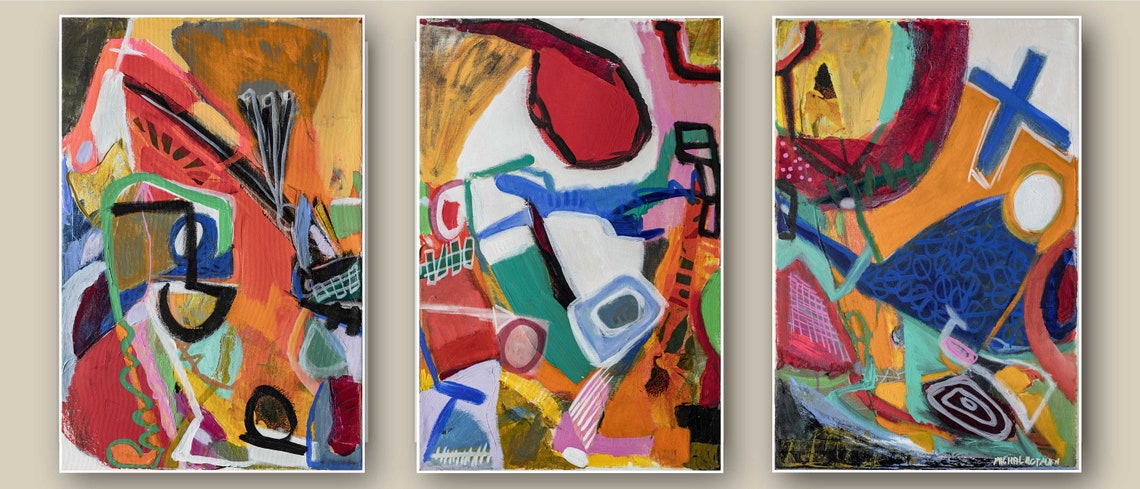 Set of Three Wall Art 3 Piece Abstract Art Three Original - Etsy