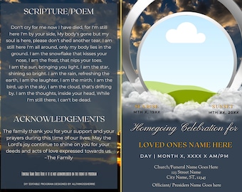DIY Funeral Program Template, Obituary, Celebration of Life, Memorial ...