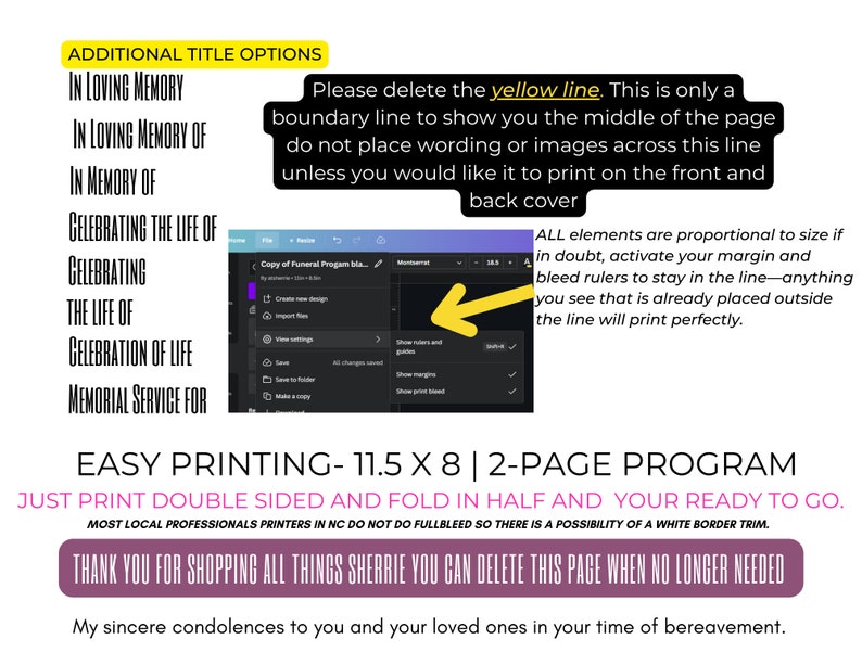 DIY Funeral Program Template, Obituary, Celebration of Life, Memorial ...