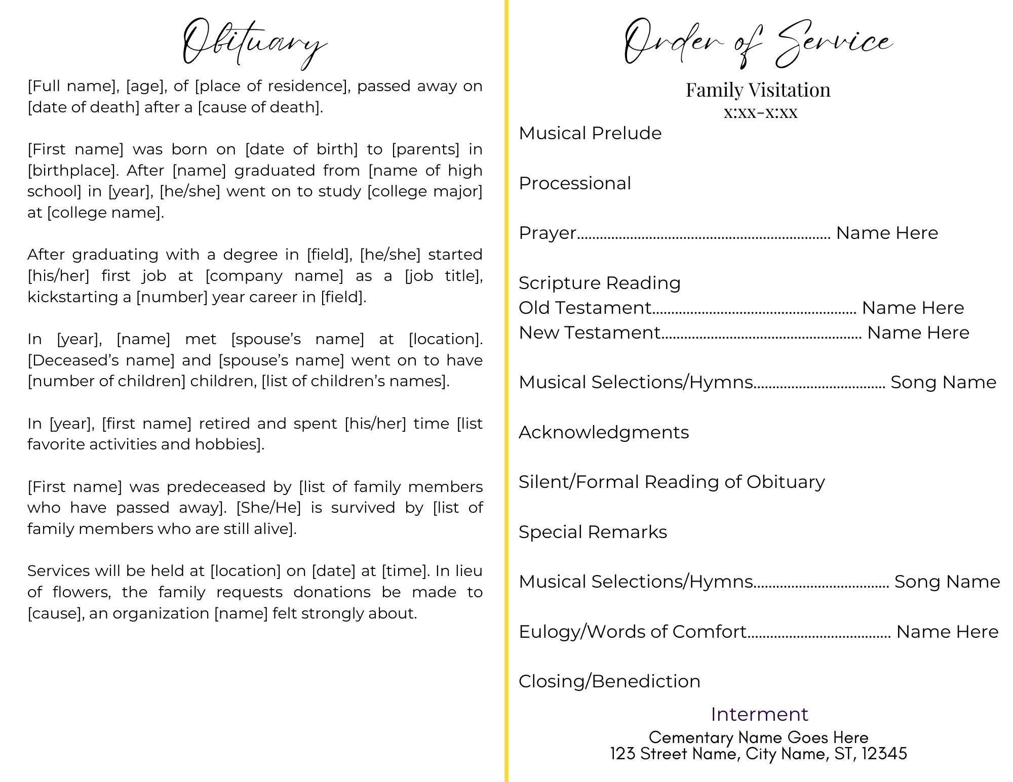 DIY Funeral Program Template, Obituary, Celebration of Life, Memorial ...