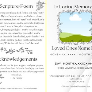 DIY Funeral Program Template, Obituary, Celebration of Life, Memorial ...