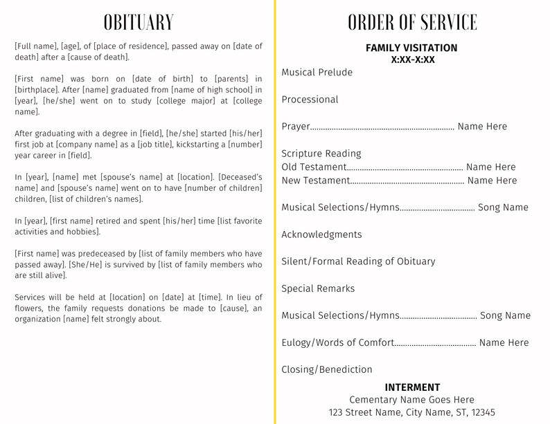 DIY Funeral Program Template, Obituary, Celebration of Life, Memorial ...