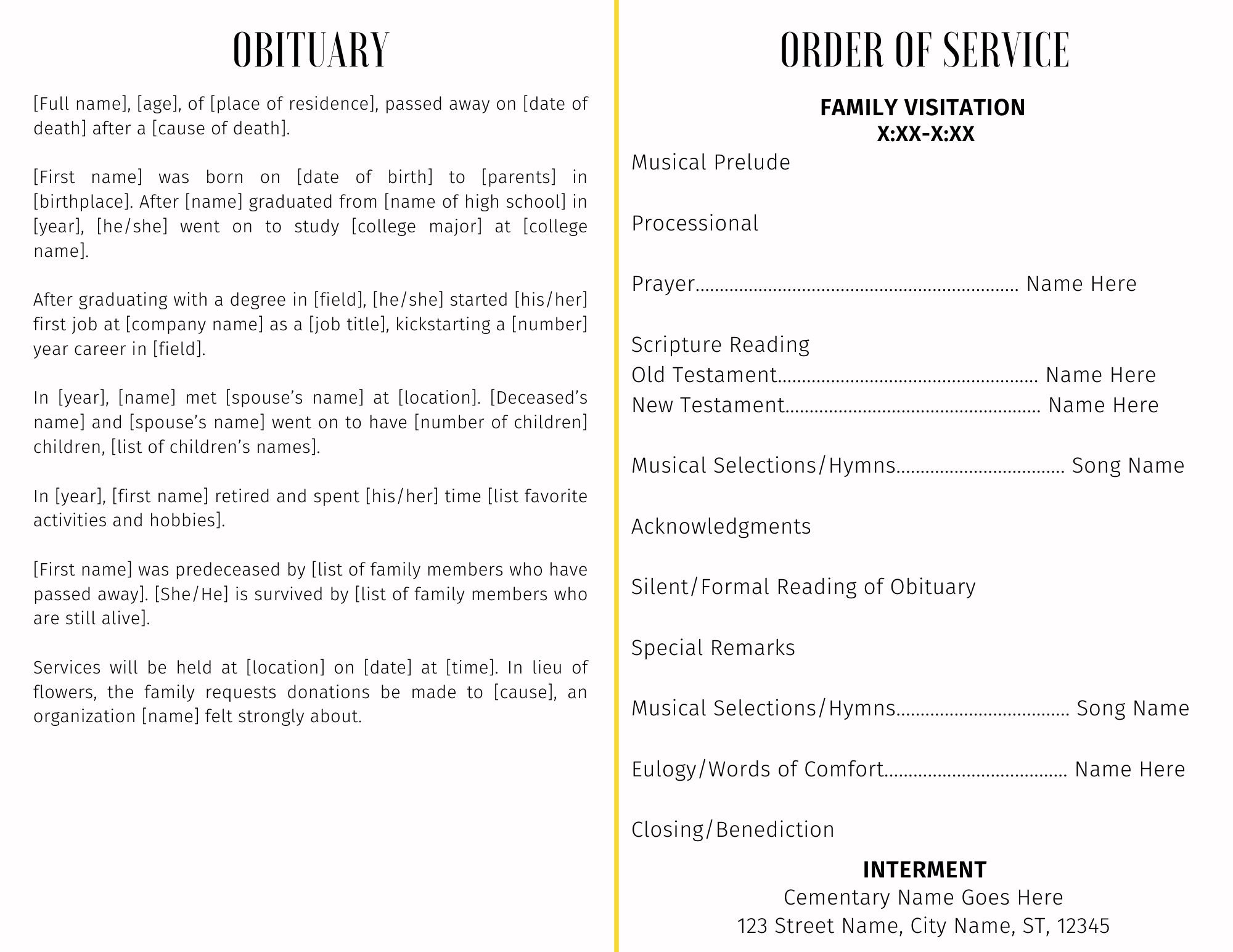 DIY Funeral Program Template, Obituary, Celebration of Life, Memorial ...