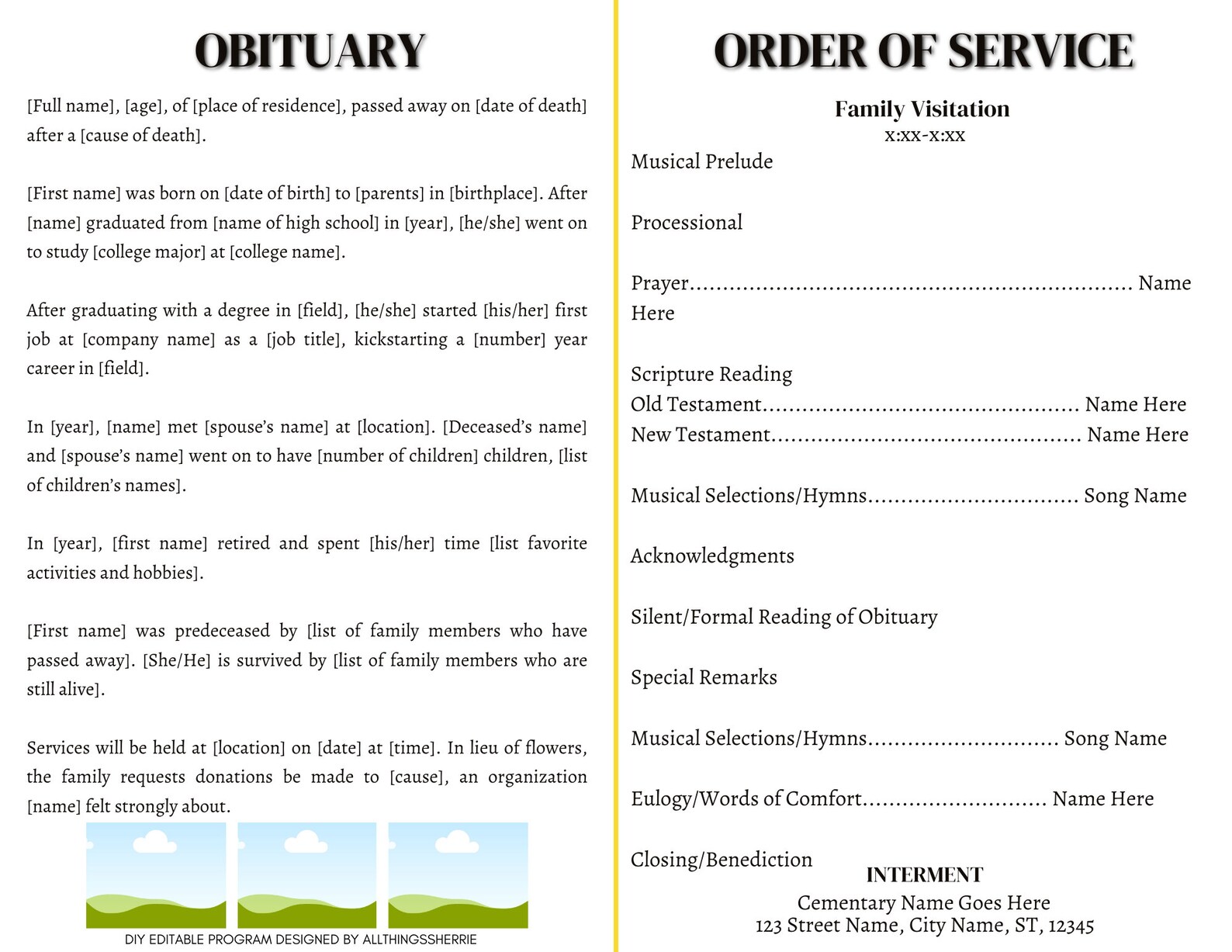 DIY Funeral Program Template, Obituary, Celebration of Life, Memorial ...