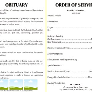 DIY Funeral Program Template, Obituary, Celebration of Life, Memorial ...
