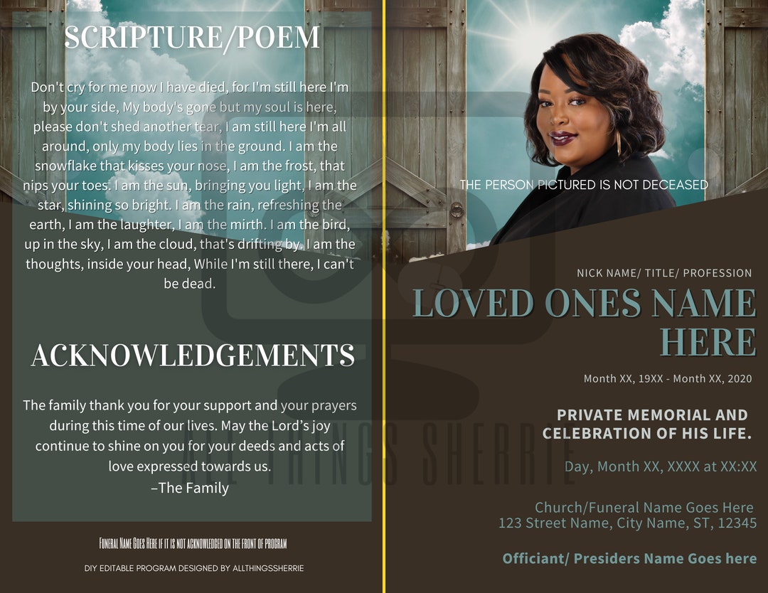 DIY Funeral Program Template, Obituary, Celebration of Life, Memorial ...