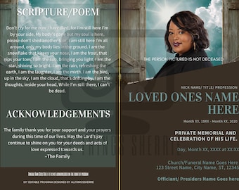 DIY Funeral Program Template, Obituary, Celebration of Life, Memorial ...