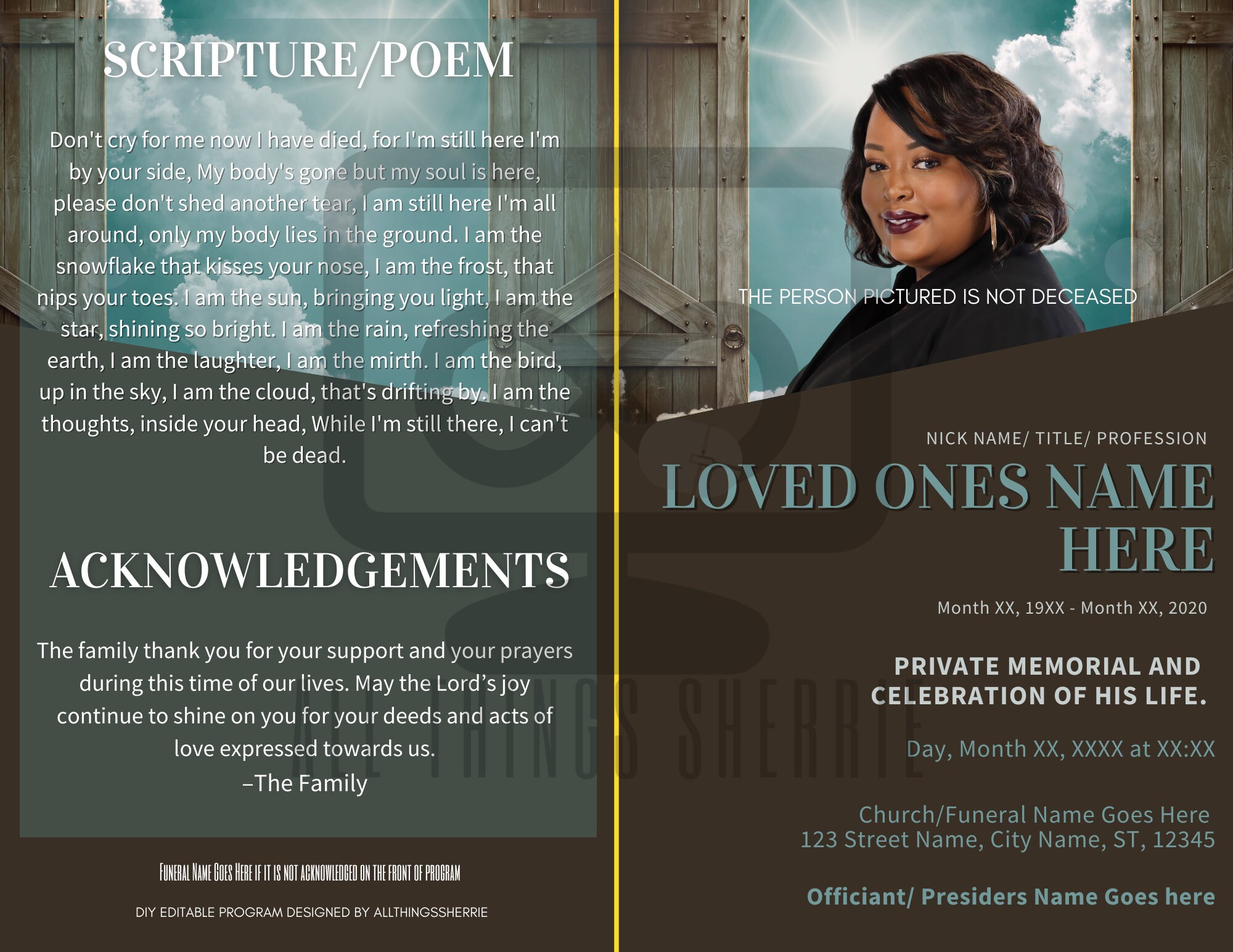 DIY Funeral Program Template, Obituary, Celebration of Life, Memorial ...
