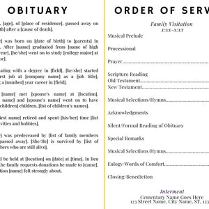 DIY Funeral Program Template, Obituary, Celebration of Life, Memorial ...