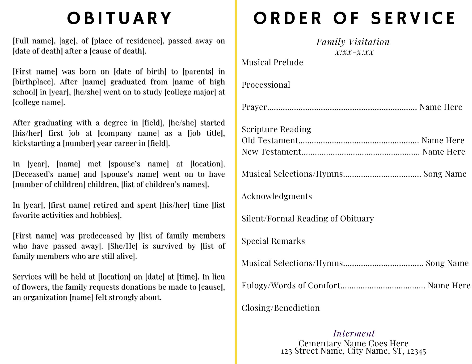 DIY Funeral Program Template, Obituary, Celebration of Life, Memorial ...