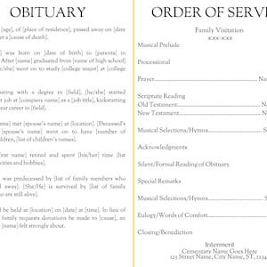 DIY Funeral Program Template, Obituary, Celebration of Life, Memorial ...