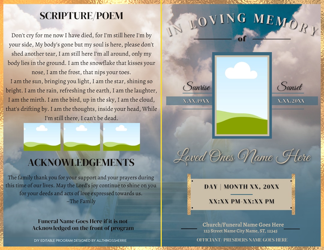 DIY Funeral Program Template, Obituary, Celebration of Life, Memorial ...