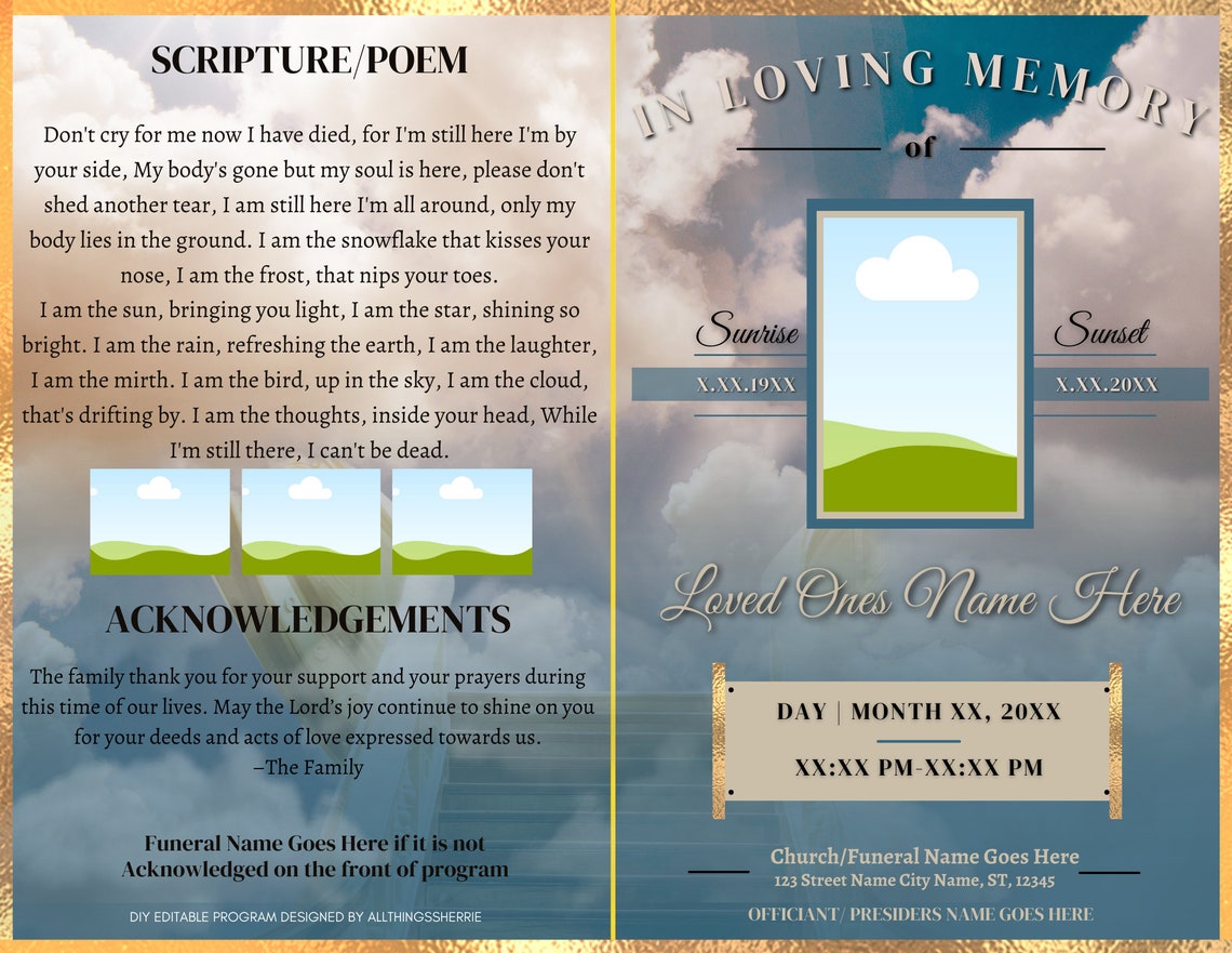 DIY Funeral Program Template, Obituary, Celebration of Life, Memorial ...