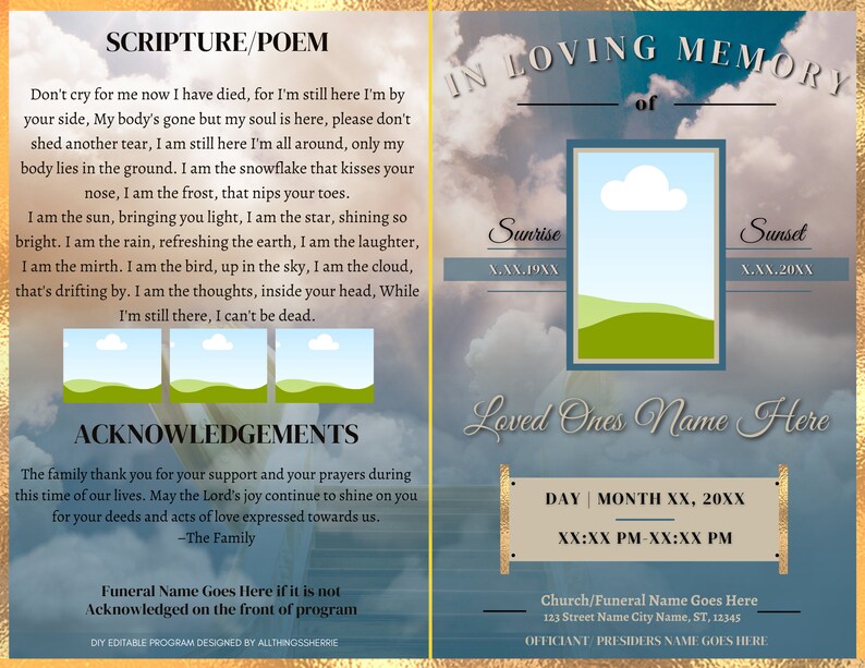 DIY Funeral Program Template, Obituary, Celebration of Life, Memorial ...