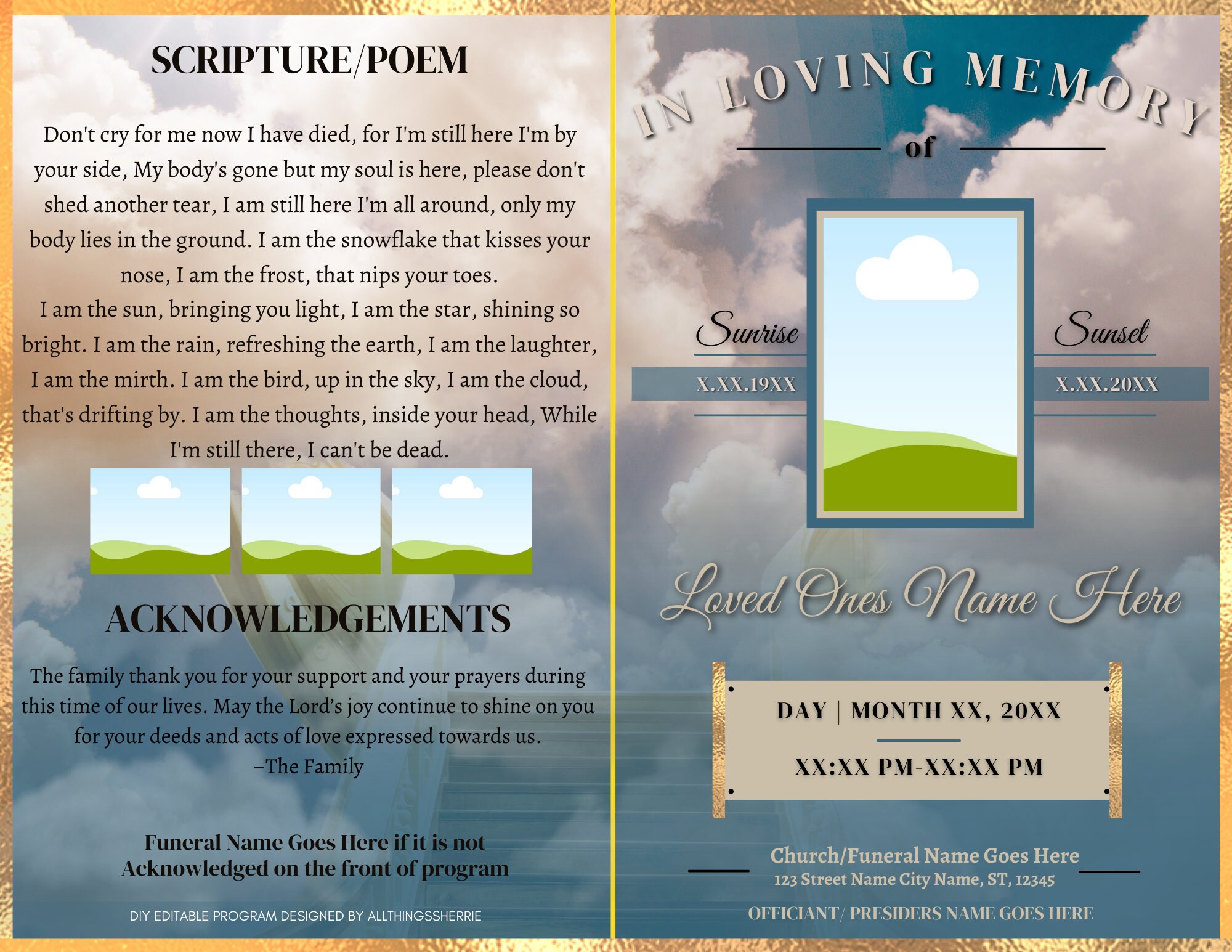 DIY Funeral Program Template, Obituary, Celebration of Life, Memorial ...
