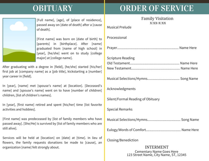 DIY Funeral Program Template, Obituary, Celebration of Life, Memorial ...