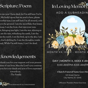 DIY Funeral Program Template, Obituary, Celebration of Life, Memorial ...