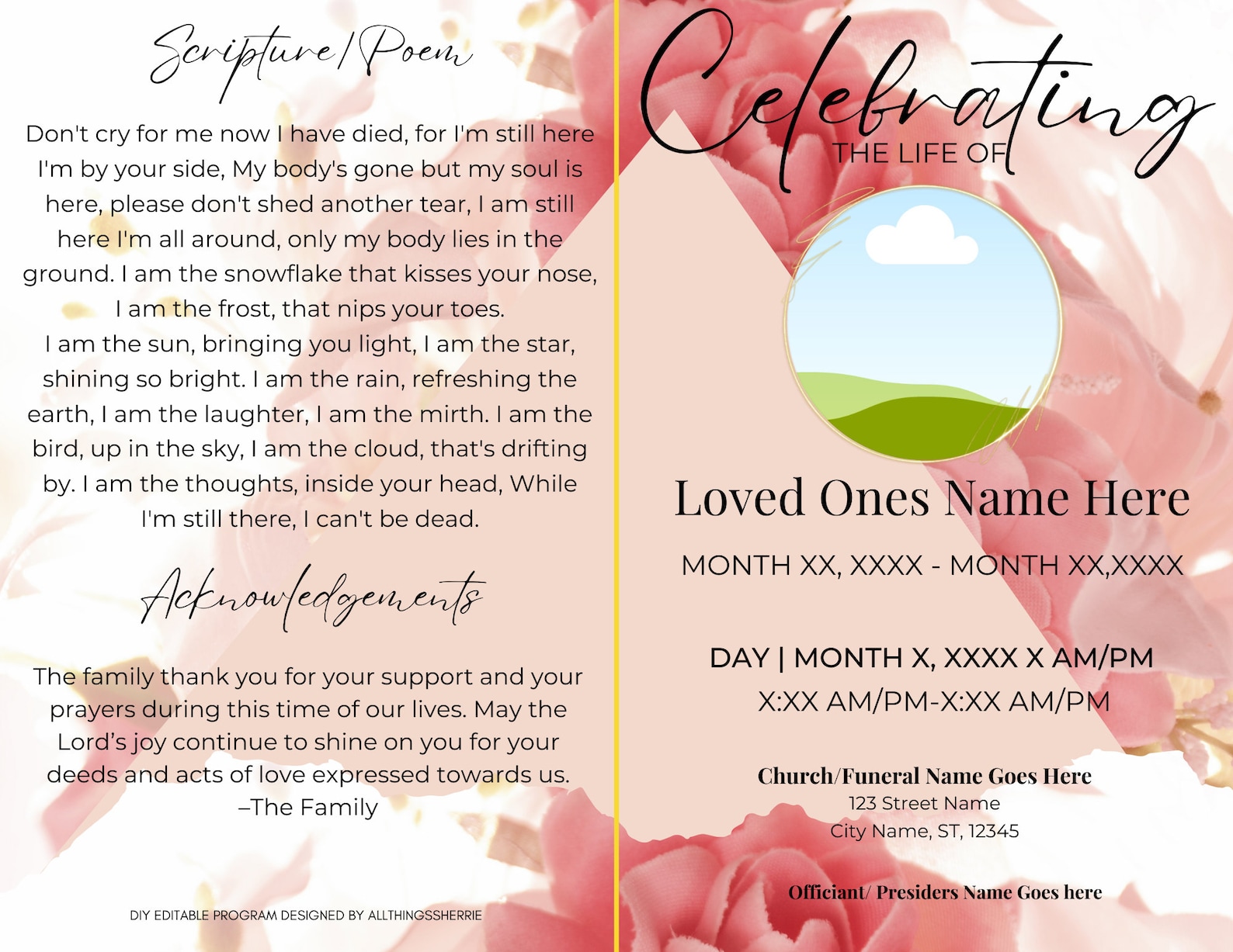 DIY Funeral Program Template, Obituary, Celebration of Life, Memorial ...