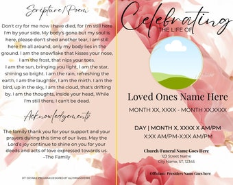 DIY Funeral Program Template, Obituary, Celebration of Life, Memorial ...