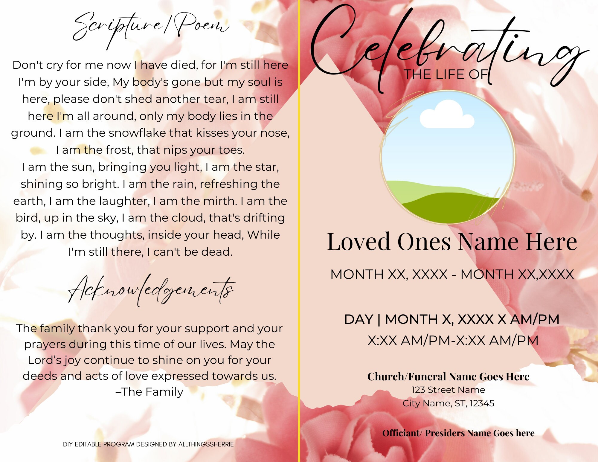 DIY Funeral Program Template, Obituary, Celebration of Life, Memorial ...