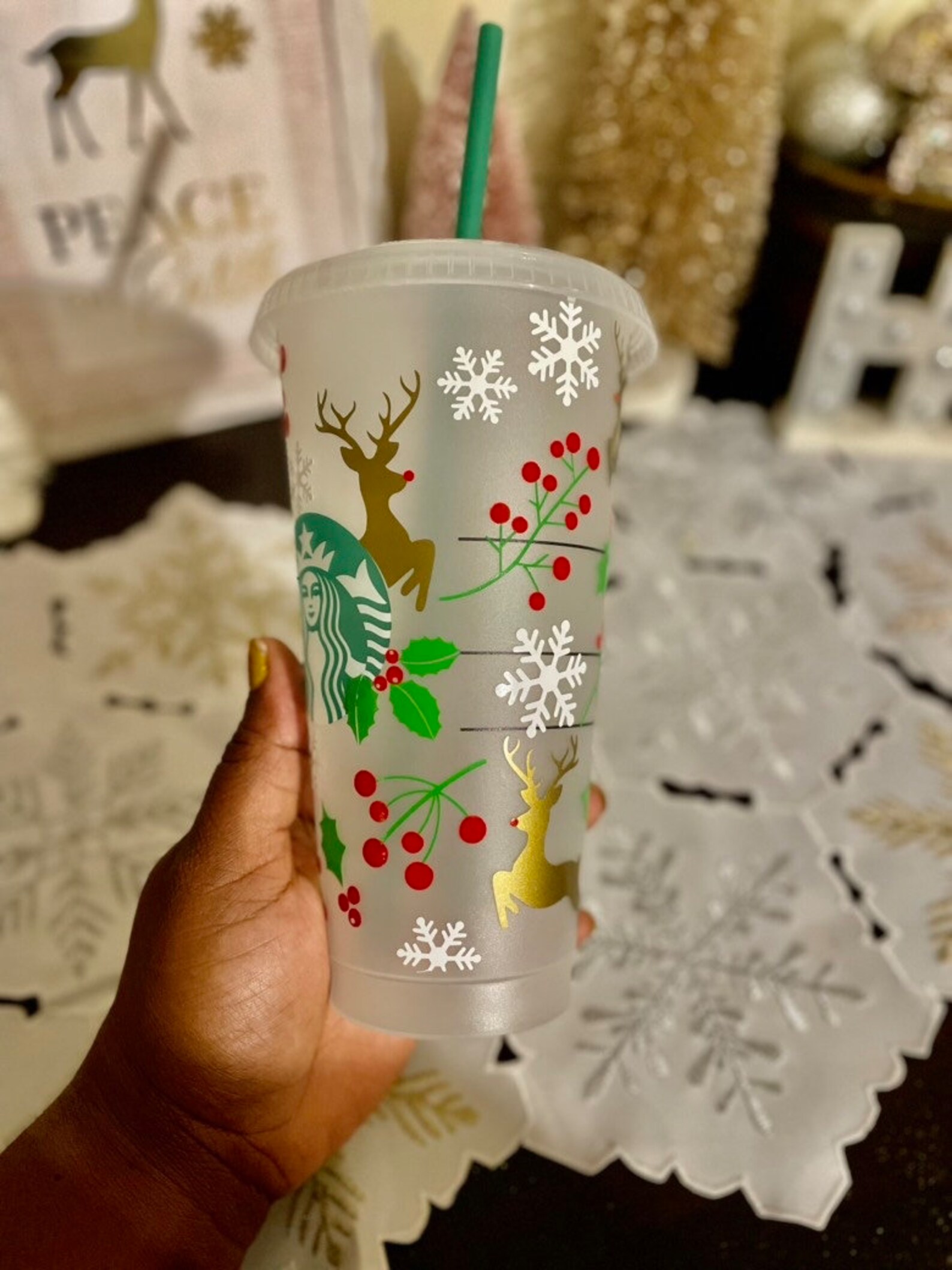 Christmas- Starbucks- Reindeer- Snowflake - Holly- Berries 24oz ...