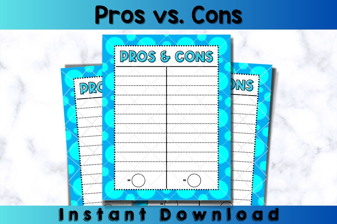 Plantilla imprimible de lista de pros y contras descarga - Etsy México