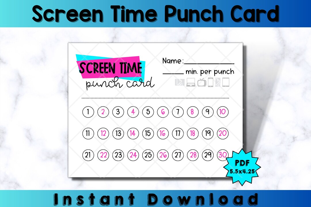 Screen Time Punch Card Printable Template digital Download - Etsy