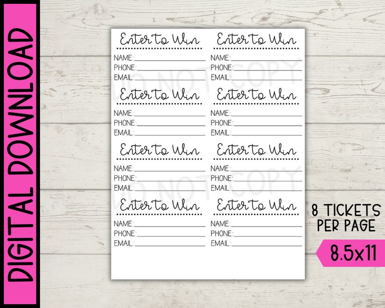Enter to Win Generic Raffle Ticket Printable digital - Etsy