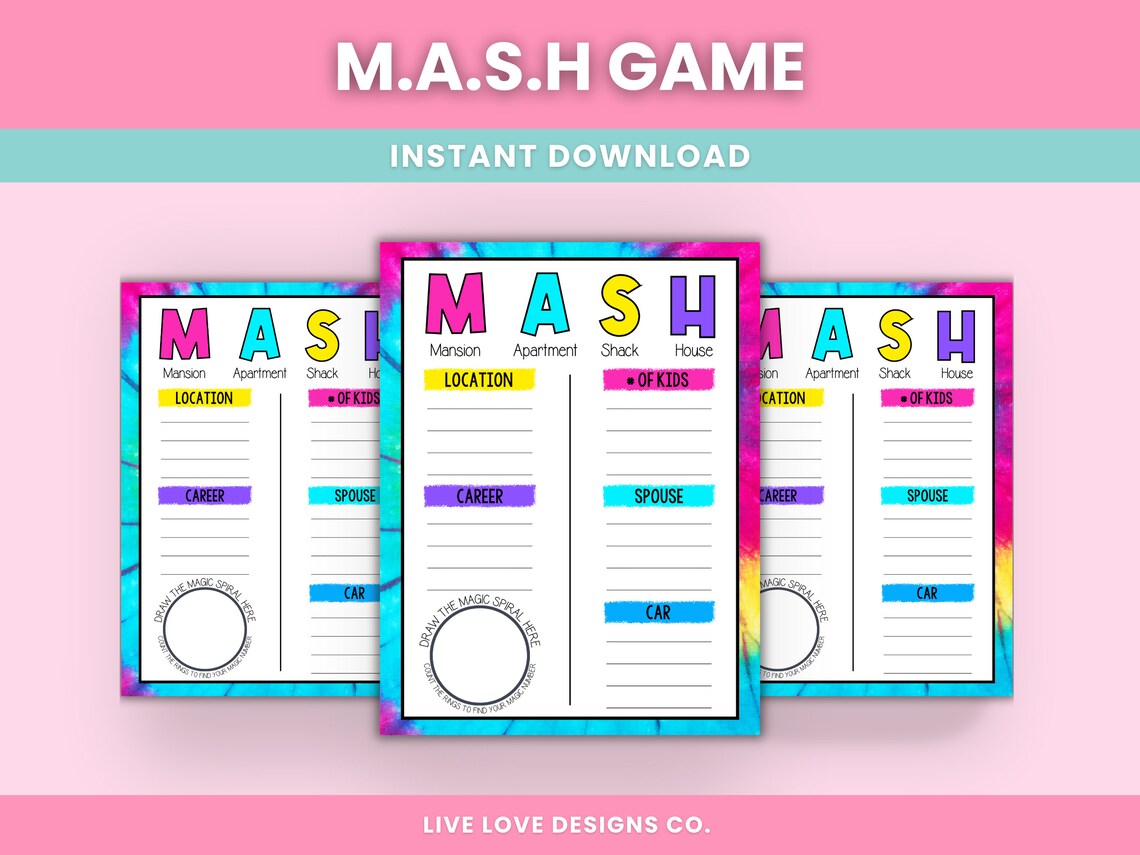 MASH Game Printable Template for Teens - Etsy