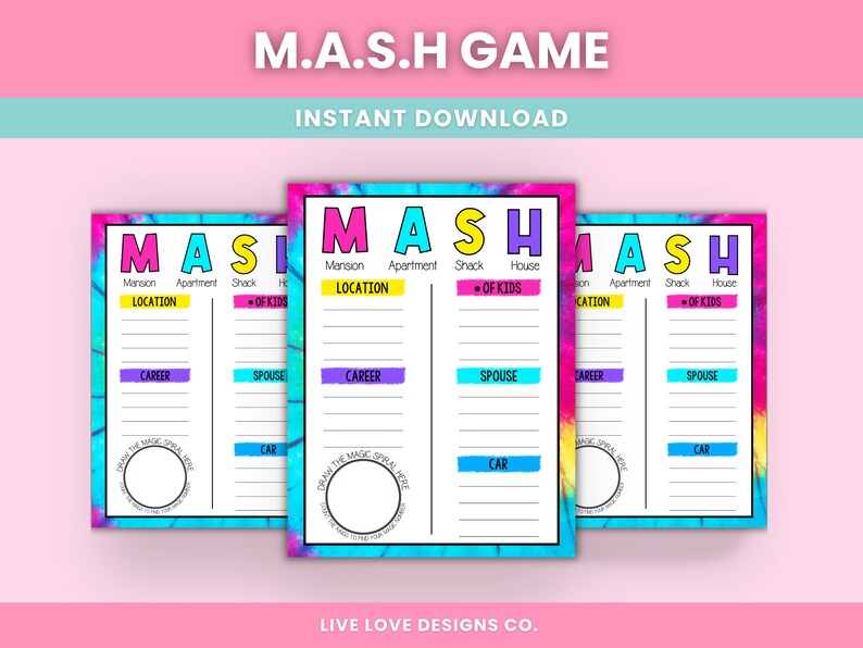 MASH Game Printable Template for Teens - Etsy