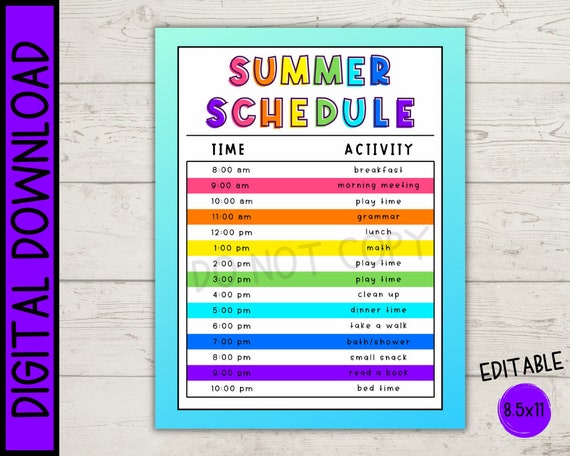 EDITABLE Summer Schedule Printable Template Digital Download | Etsy