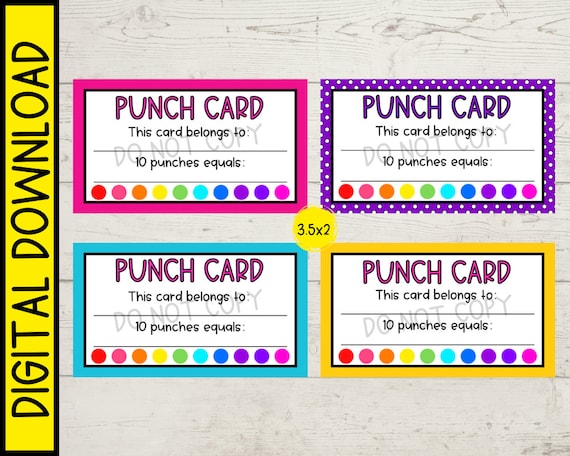 Generic Punch Card Printable 4 styles Digital Download | Etsy