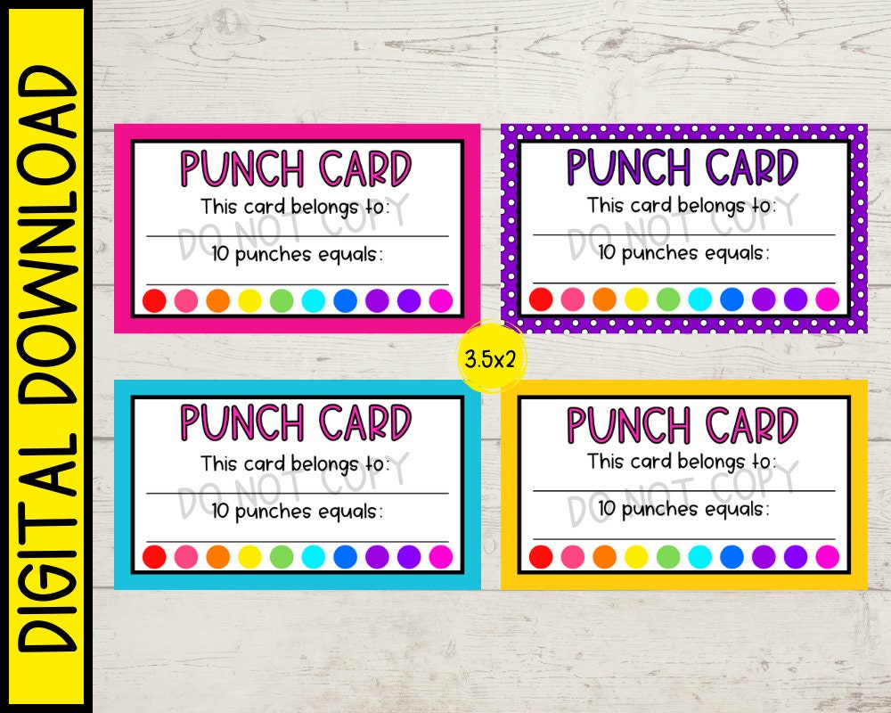 Generic Punch Card Printable 4 Styles digital Download - Etsy