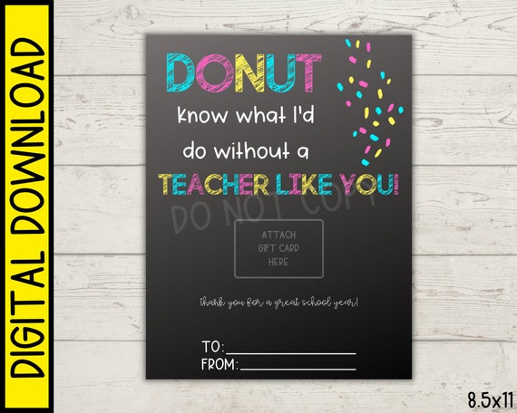 Donut Teacher Gift Card Printable Template digital Download - Etsy