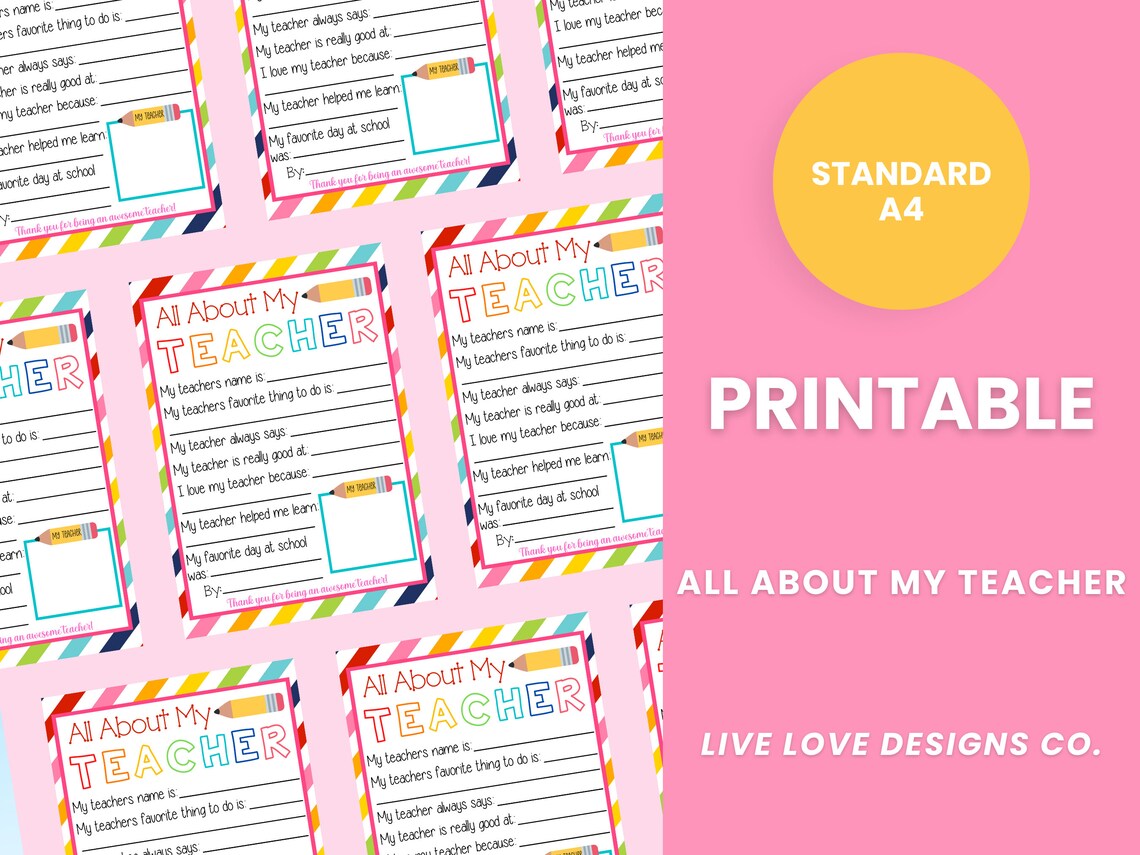 All About My Teacher Printable Template digital Download - Etsy
