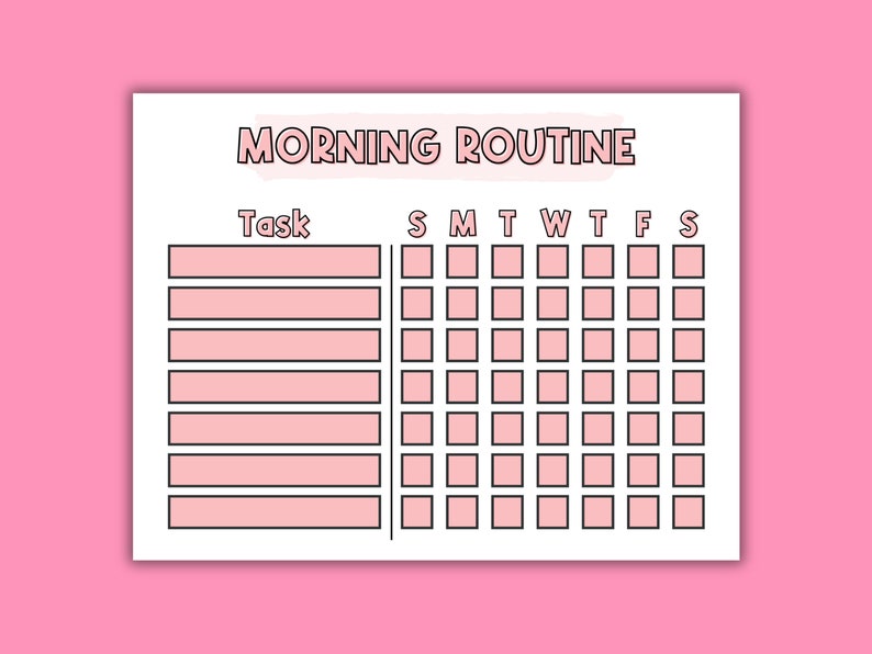 Morning Routine Task Chart Pink and Blue Printable - Etsy