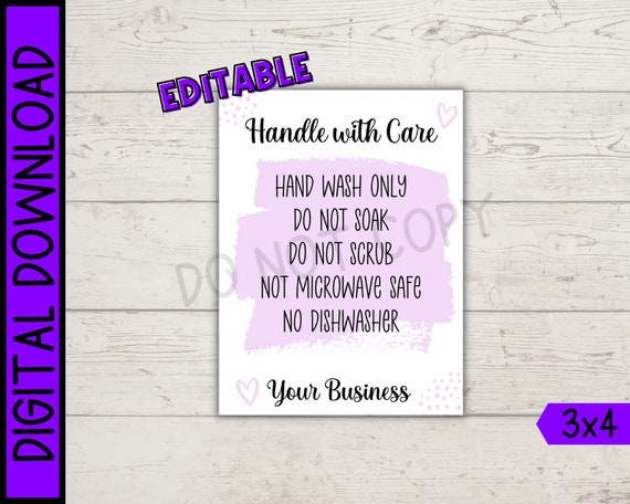 EDITABLE Handle With Care Drinkware Card Printable for | Etsy
