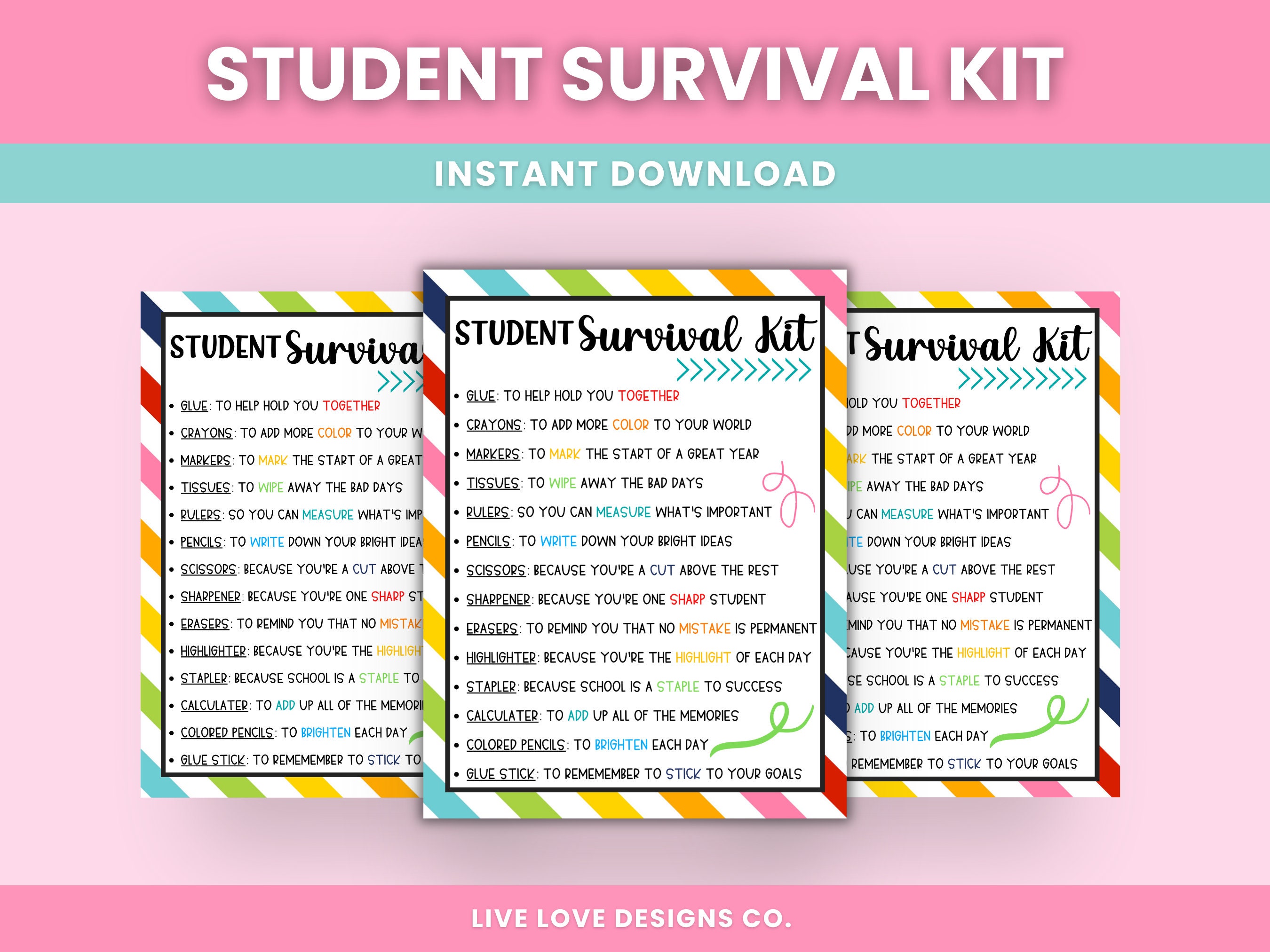 Student Survival Kit Printable Tag + Template - Etsy