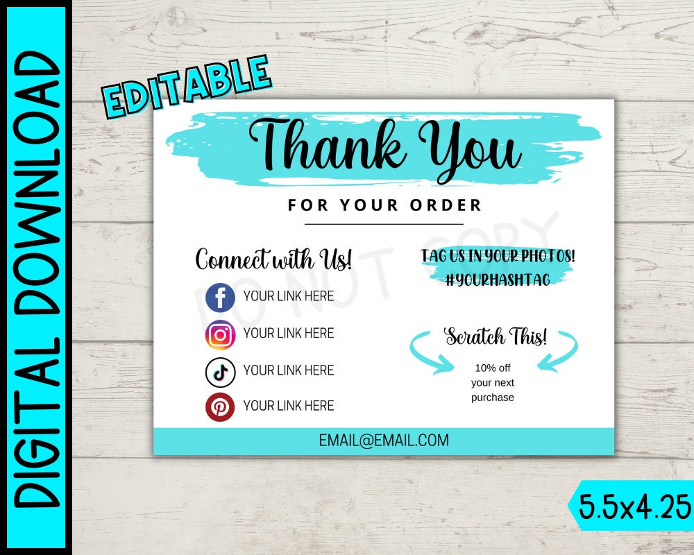 EDITABLE Teal Printable Thank You for Your Order Card Small Business ...