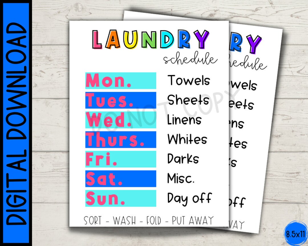 Laundry Schedule Printable digital Download - Etsy